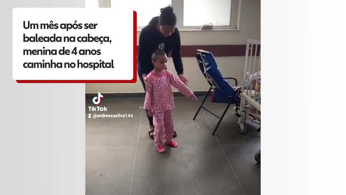 Um mês após ser baleada na cabeça menina de quatro anos dá primeiros passos sozinha em hospital