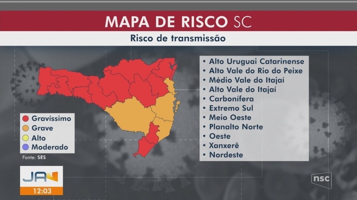 Mapa de risco da Covid-19 em SC tem piora nas regiões de saúde | Santa ...