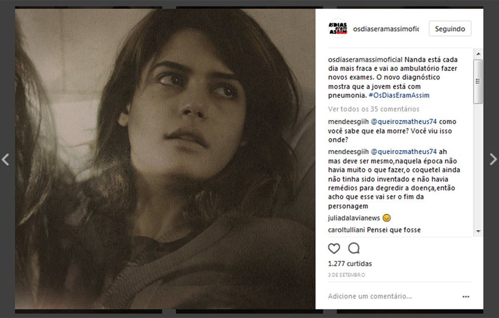 'Os Dias Eram Assim': relembre a história pelo Instagram da supersérie ...