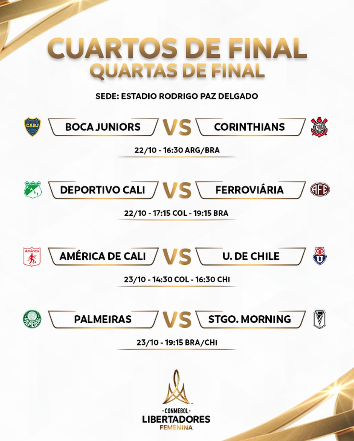 Libertadores Feminina: veja datas e horários de Palmeiras, Corinthians e Ferroviária nas quartas ...