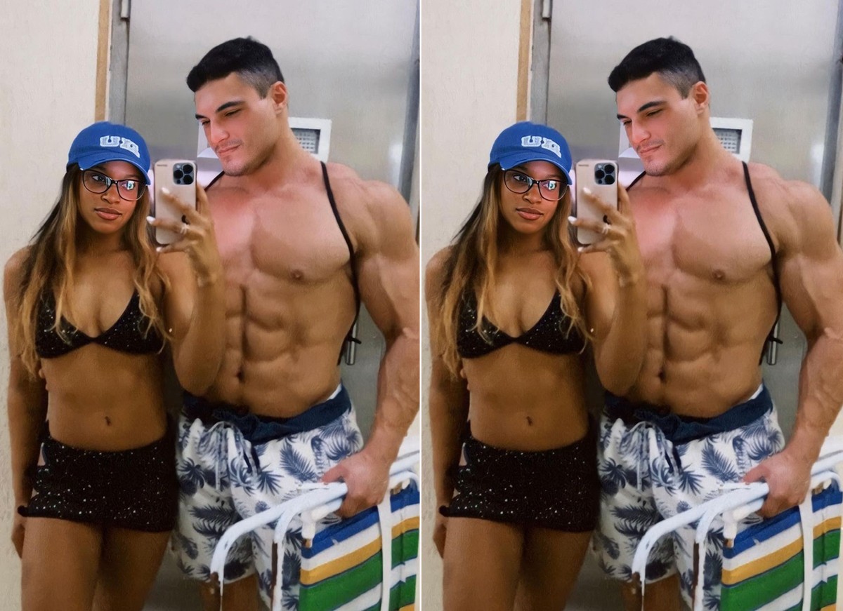 Rebeca Andrade e noivo fisiculturista ostentam tanquinhos na web