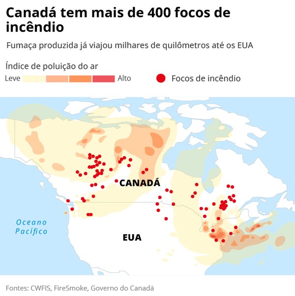 Névoa causada por incêndios no Canadá se espalha para Groenlândia e ...