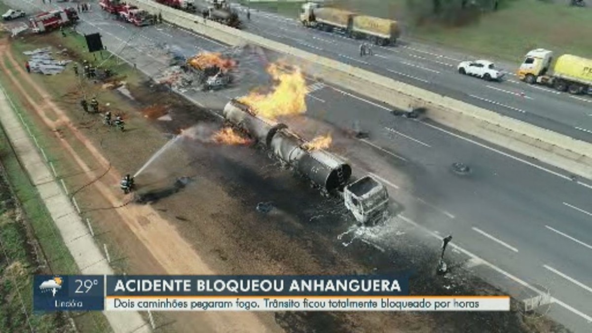 Caminhões pegam fogo na Rodovia Anhanguera; motorista tem 90% corpo queimado | Campinas e Região ...