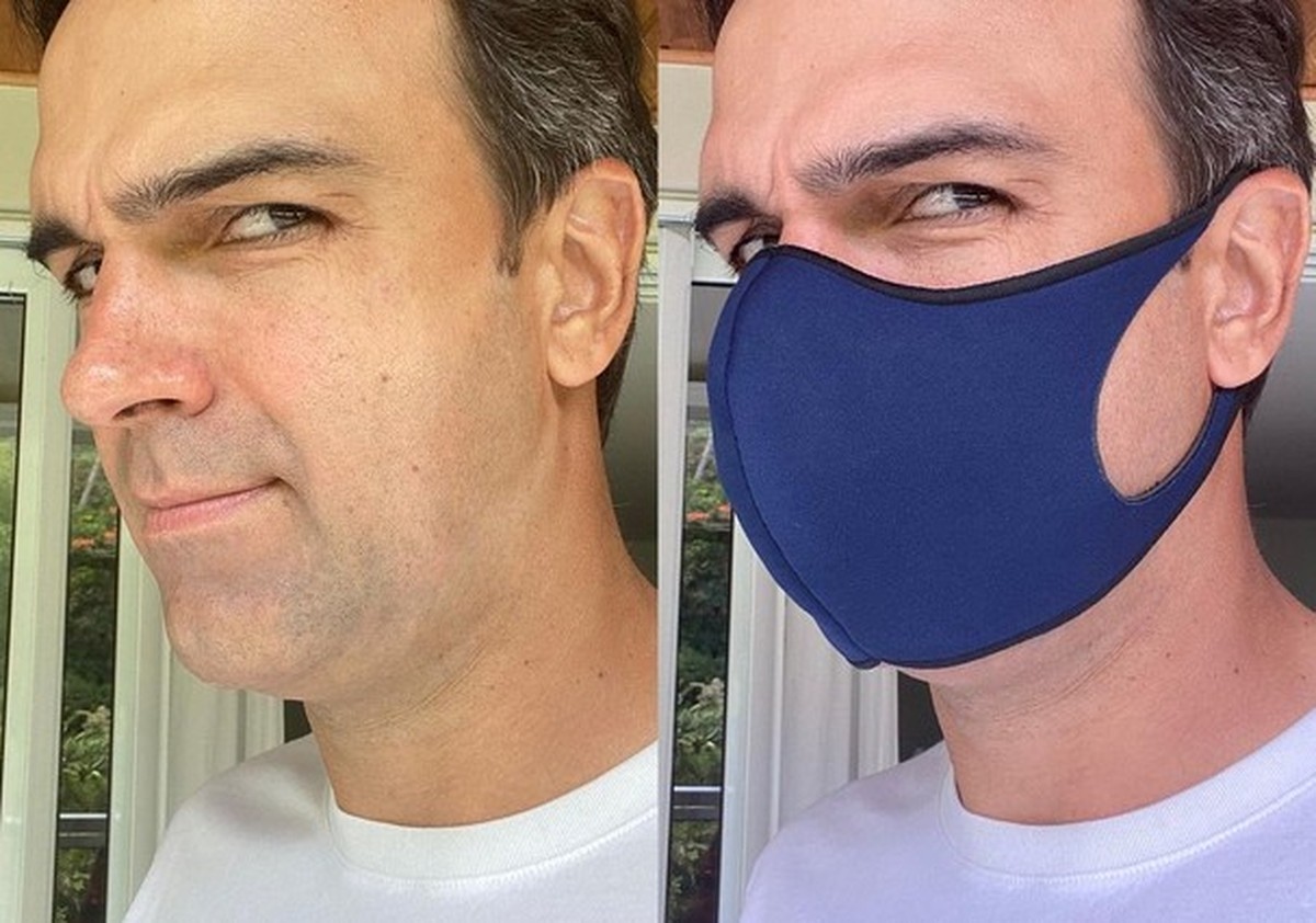 Tadeu Schmidt mostra marca de máscara no rosto, mas comemora: "Motivo ...