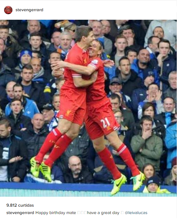 Lenda do Liverpool, Gerrard parabeniza Lucas Leiva por aniversário ...