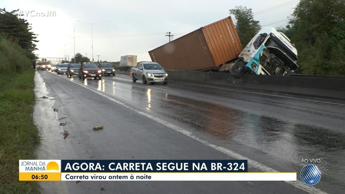 VÍDEO: Três pessoas ficam feridas durante batida entre carreta e carro na BR-324 | Bahia | G1