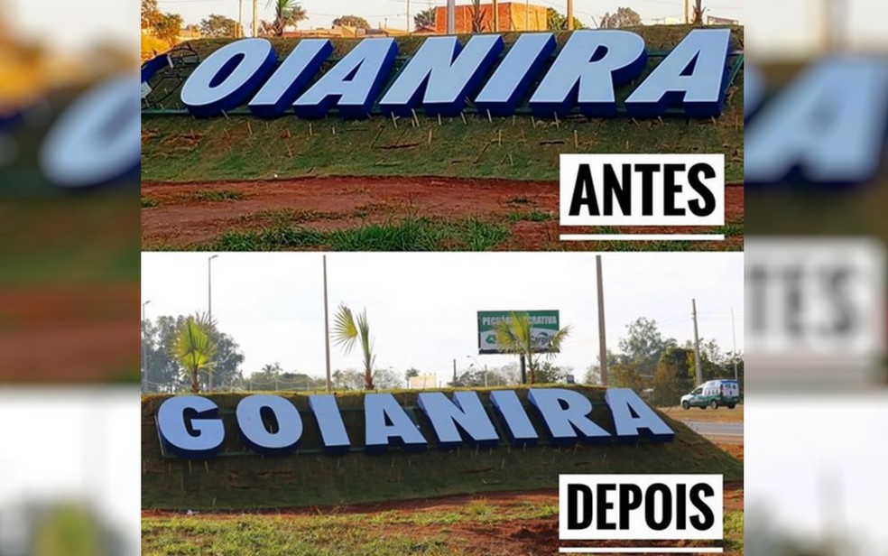 Prefeitura de Goianira coloca G de volta em letreiro na entrada de ...