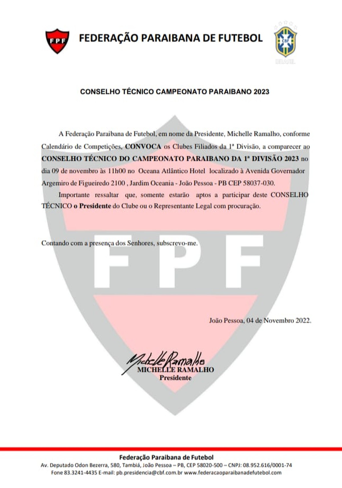 FPF-PB convoca clubes para o Conselho Técnico do Campeonato Paraibano ...