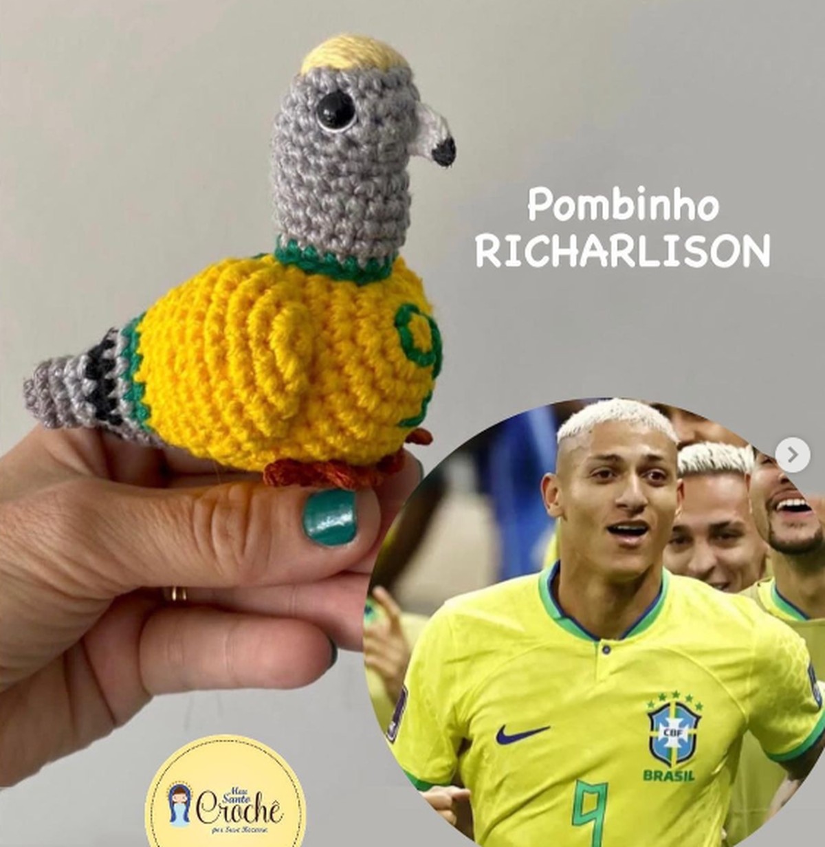 Pru! Aposentada cearense faz pombo de crochê em homenagem a Richarlison ...