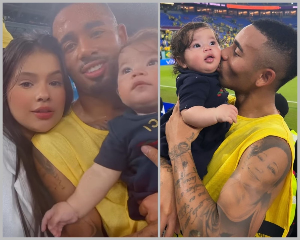 Gabriel Jesus celebra vitória da Seleção com Raiane Lima e filha ...