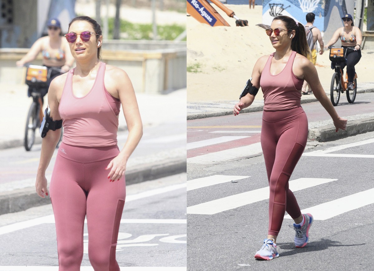 Patrícia Poeta aproveita dia de sol para correr pela orla do RJ