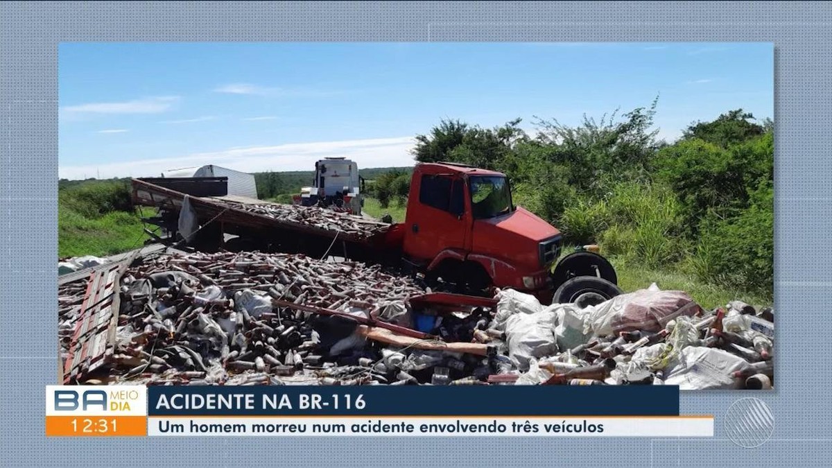 Acidente entre carro, caminhão e carreta deixa uma pessoa morta na BR-116, na BA | Bahia | G1