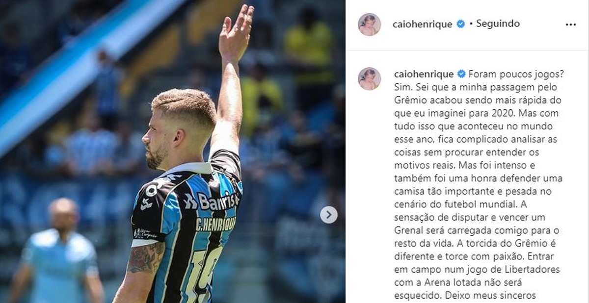 Caio Henrique deixa o Grêmio oficialmente e viaja para Madrid: "Foi ...