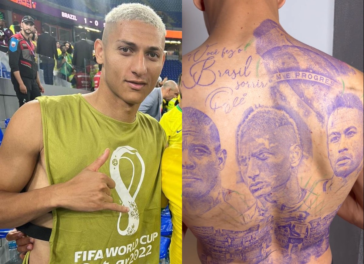 Richarlison tatua o próprio rosto, Neymar e Ronaldo nas costas ...