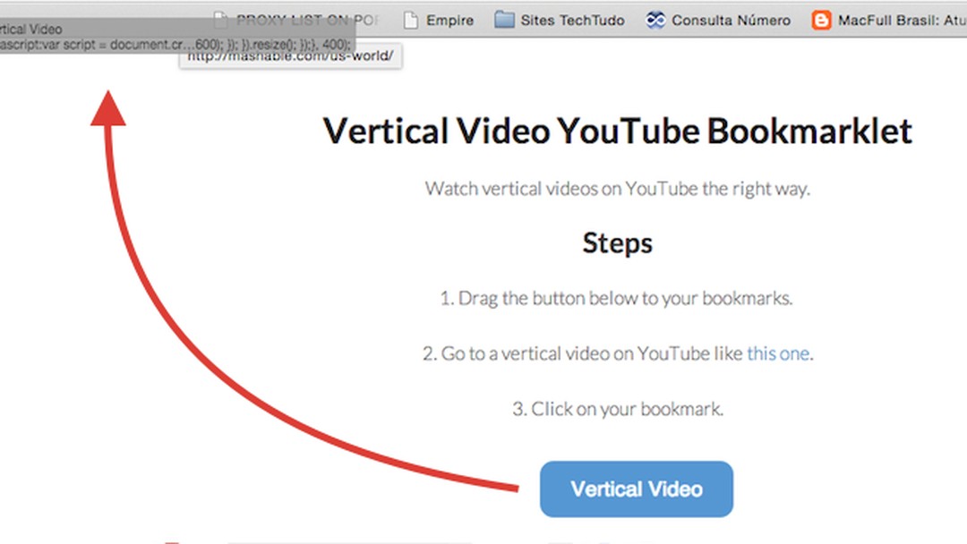 Vertical Video YouTube Bookmarklet | Software | TechTudo
