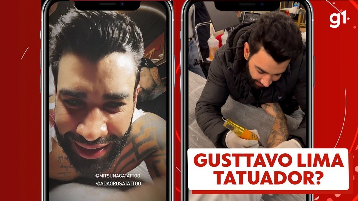 VÍDEO: Gusttavo Lima tatua tatuador e assina iniciais de seu nome no ...