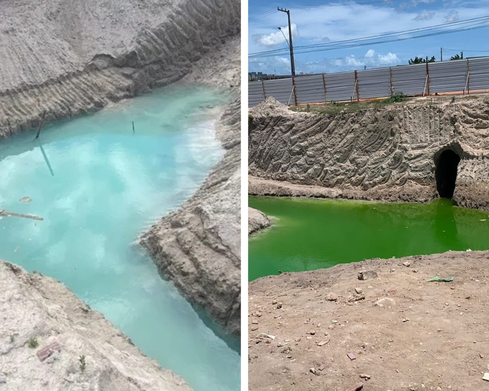 Contaminada, água da 'Lagoa Azul' de Parnamirim fica verde