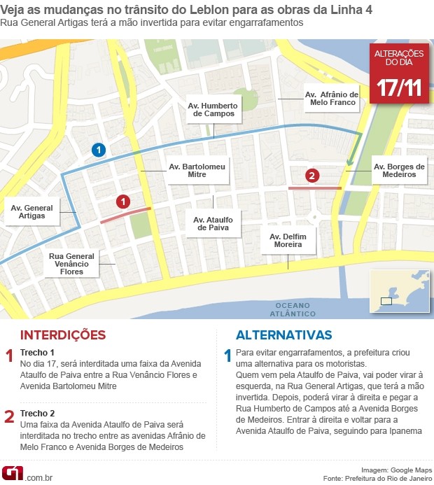 G1 - Trânsito no Leblon tem novas alterações para obras do metrô ...