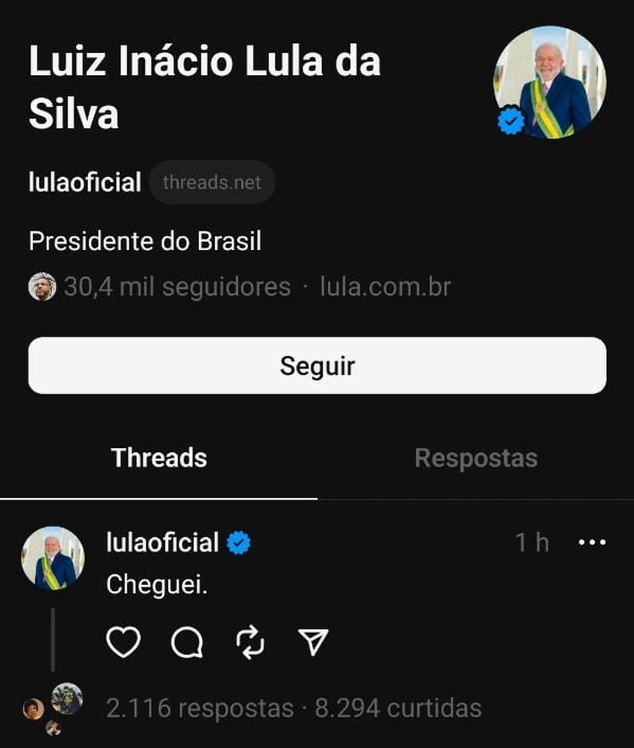 'Cheguei', posta Lula ao estrear no Threads; veja outros políticos que já aderiram à nova rede ...