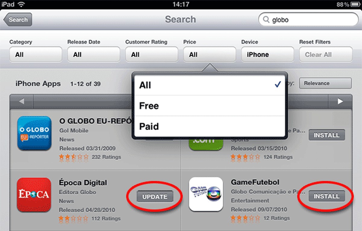 iPad App Store ganha filtros de busca e opção para visualizar compras ...