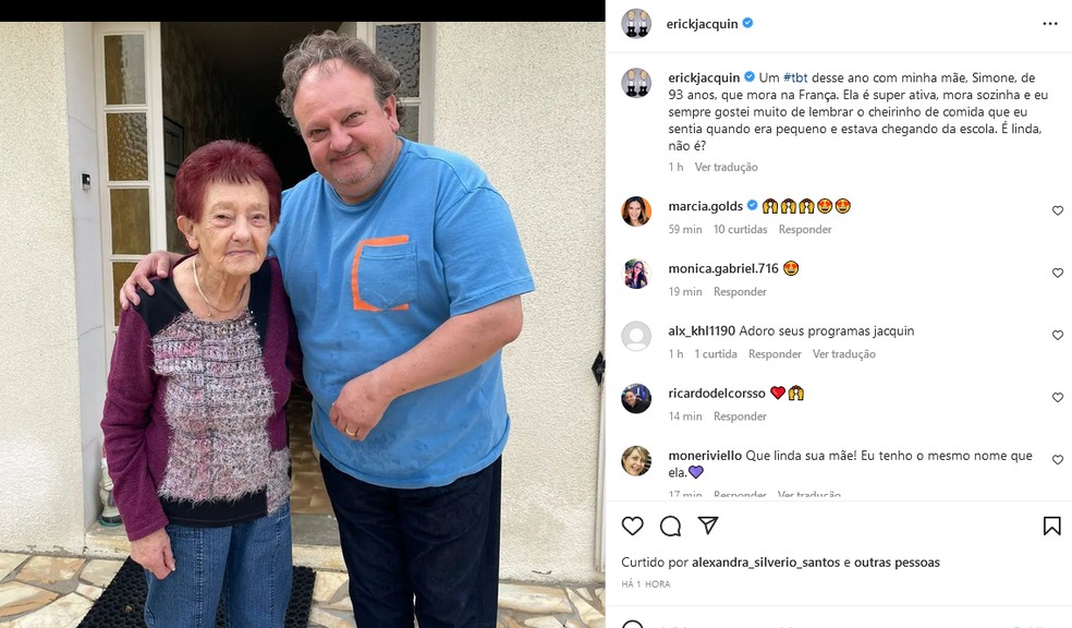 Chef Érick Jacquin derrete internautas com foto da mãe, de 93 anos de ...