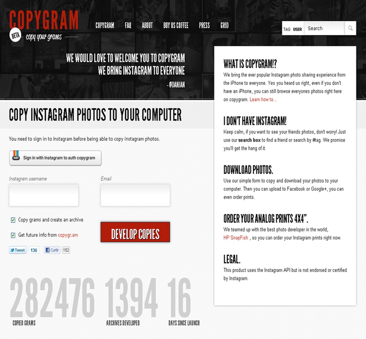 Copygram permite que você faça o download de todas as suas fotos do ...