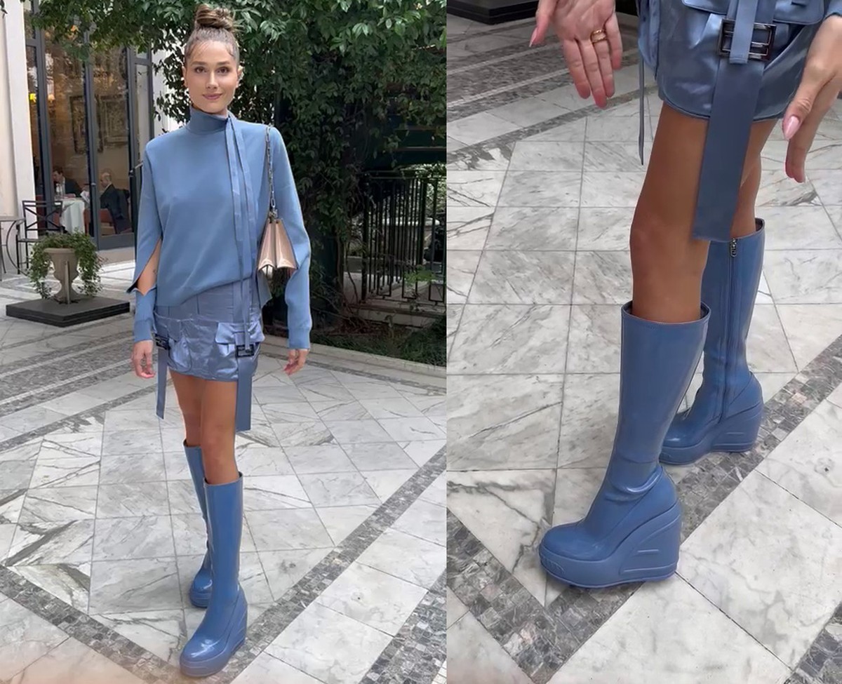 Sasha Meneghel aposta no azul para look no primeiro dia da semana de ...