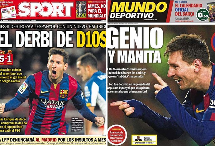 Jornais da Catalunha exaltam mais um "hat-trick" de Messi: "D10S ...