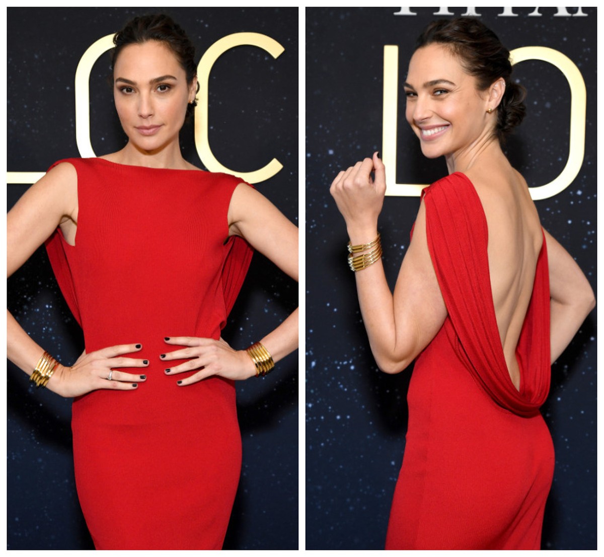 Gal Gadot arrasa com vestido vermelho e costas nuas em evento repleto ...