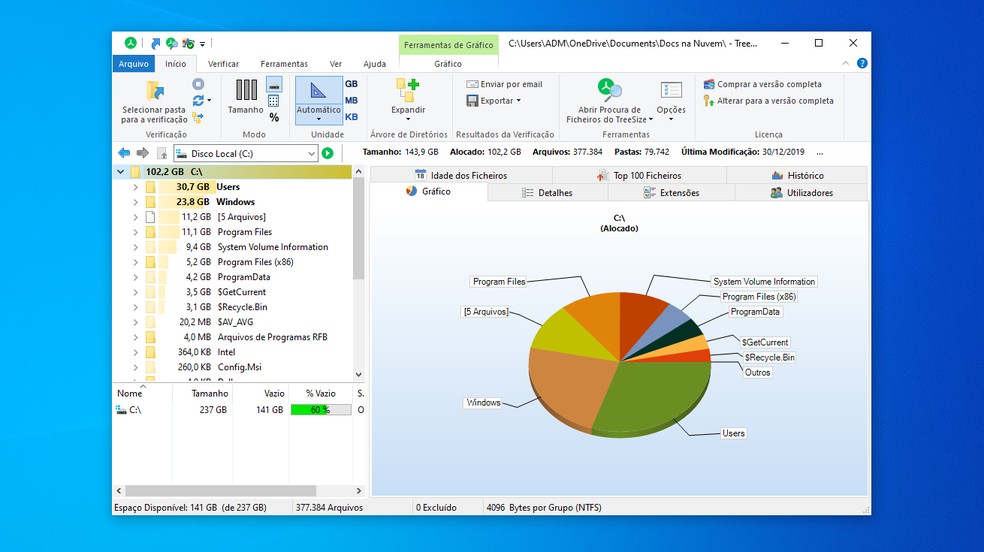 Como usar o TreeSize para ver arquivos que ocupam espaço na memória do ...