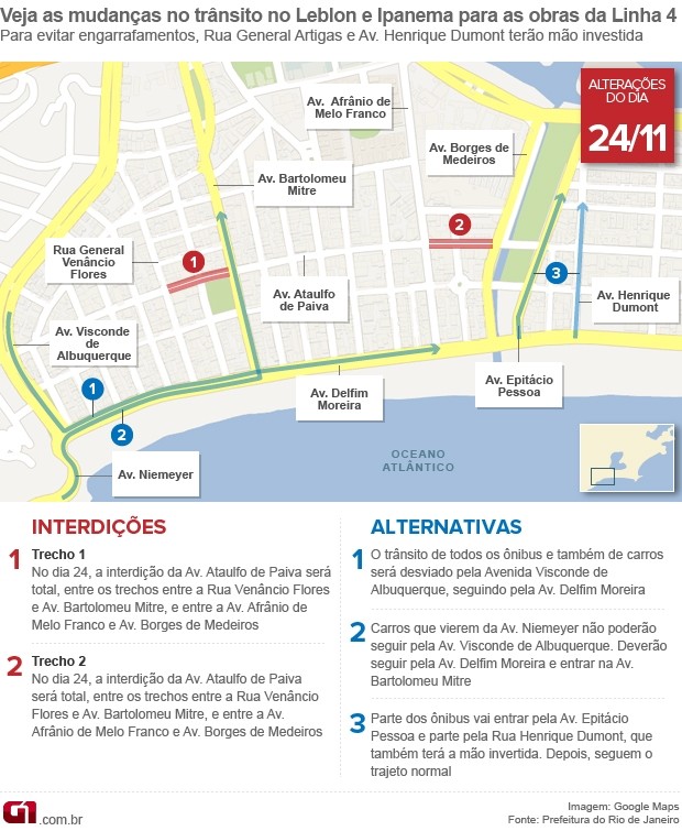 G1 - Trânsito no Leblon tem novas alterações para obras do metrô ...