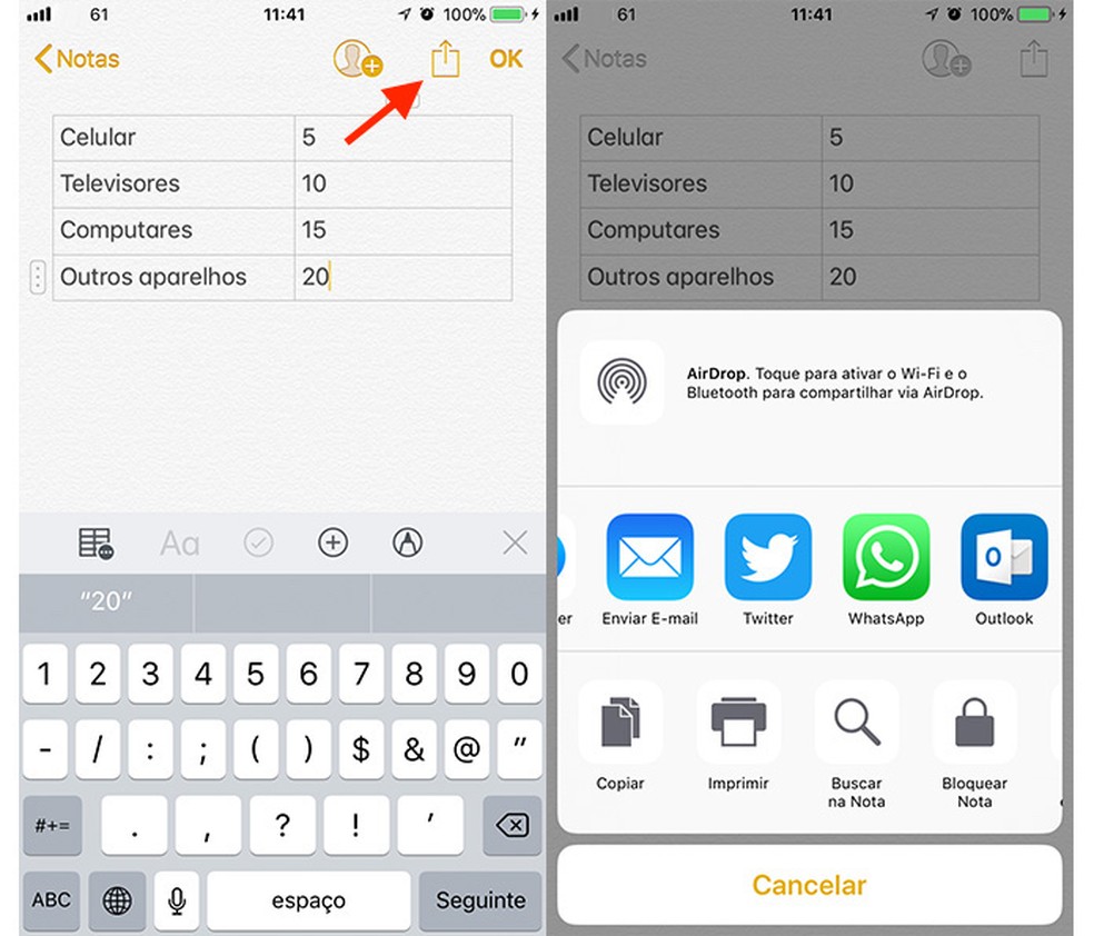 Como criar tabelas no aplicativo Notas do iPhone com o iOS 11 ...