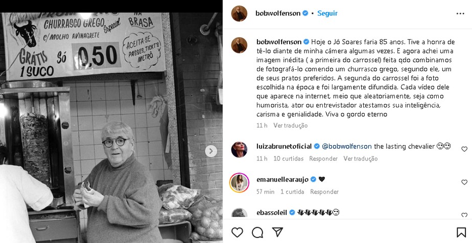 Fotógrafo publica foto inédita de Jô Soares no dia em que artista faria 85 anos: 'Viva o gordo ...