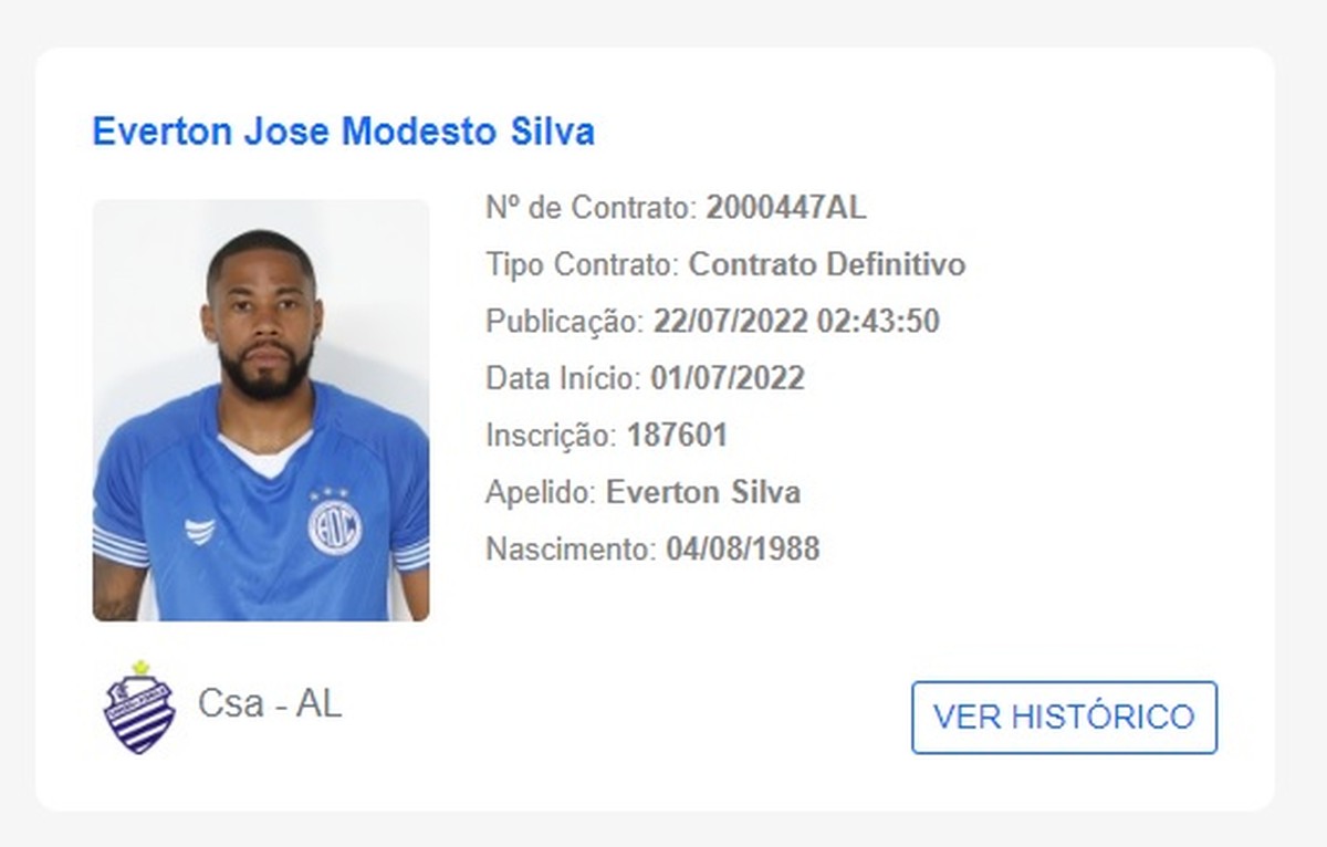 CSA regulariza o lateral-direito Everton Silva na CBF | csa | ge