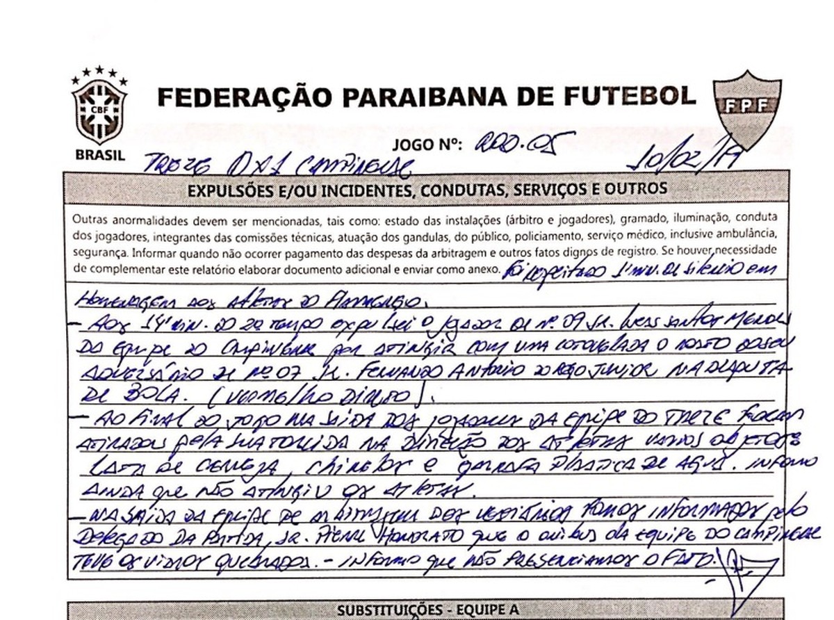 Árbitro relata em súmula objetos arremessados no gramado pela torcida ...