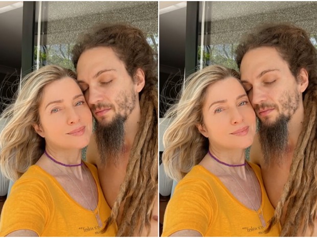 Letícia Spiller e marido tiram foto com o rosto coladinho em momento ...