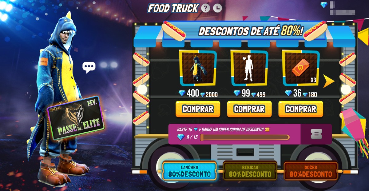 Free Fire: Food Truck traz desconto na skin Dino Jeans e no Passe de ...