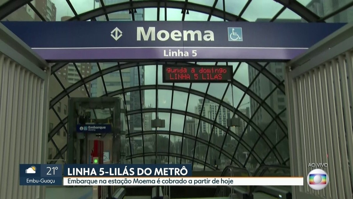 Metrô de SP começa a cobrar tarifa na estação Moema da Linha 5-Lilás ...