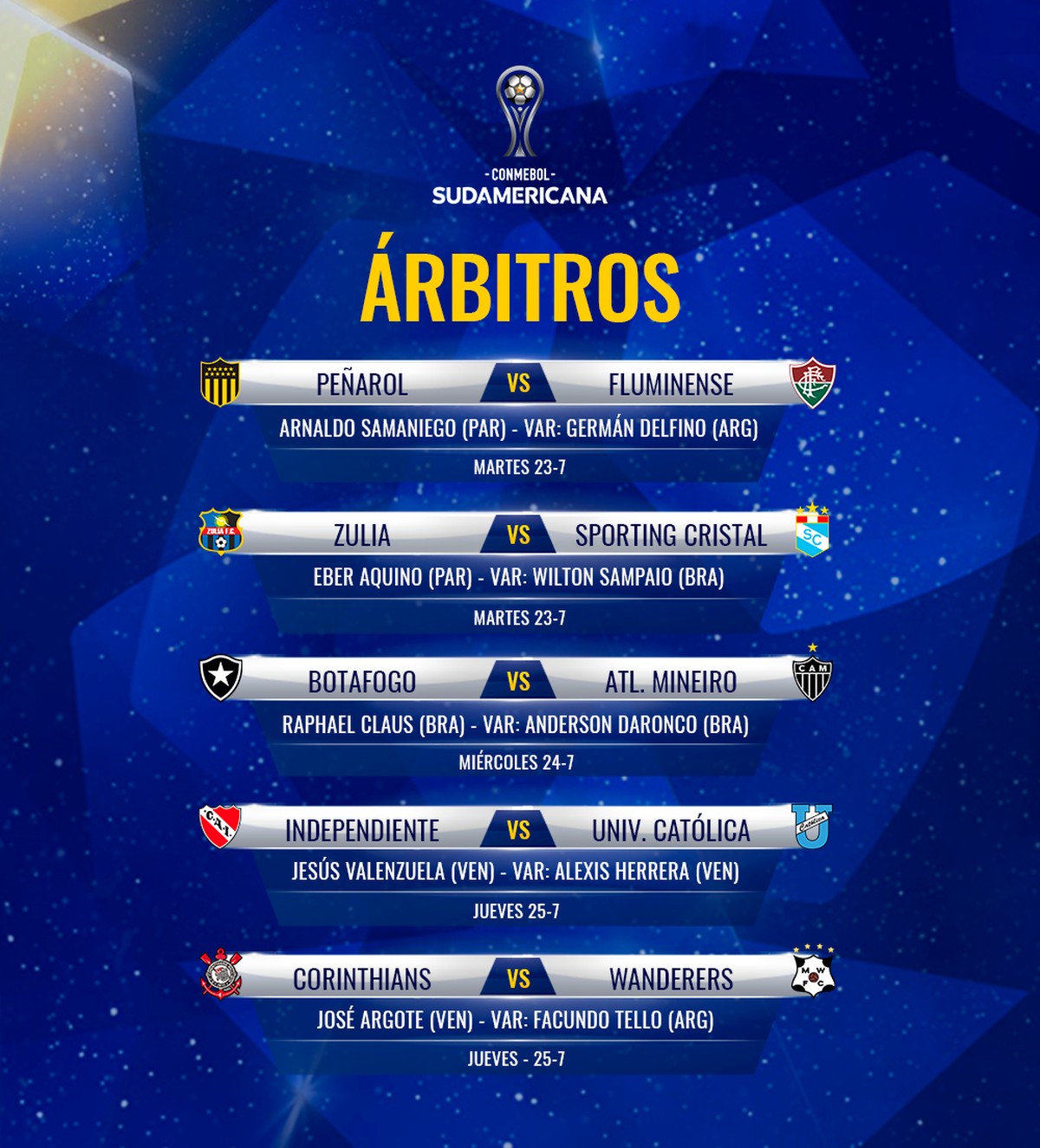 Conmebol define arbitragem para os jogos dos clubes brasileiros na Sul ...