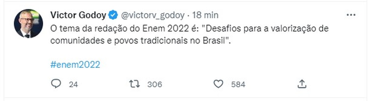 Enem 2022: tema da redação é 'Desafios para a valorização de ...