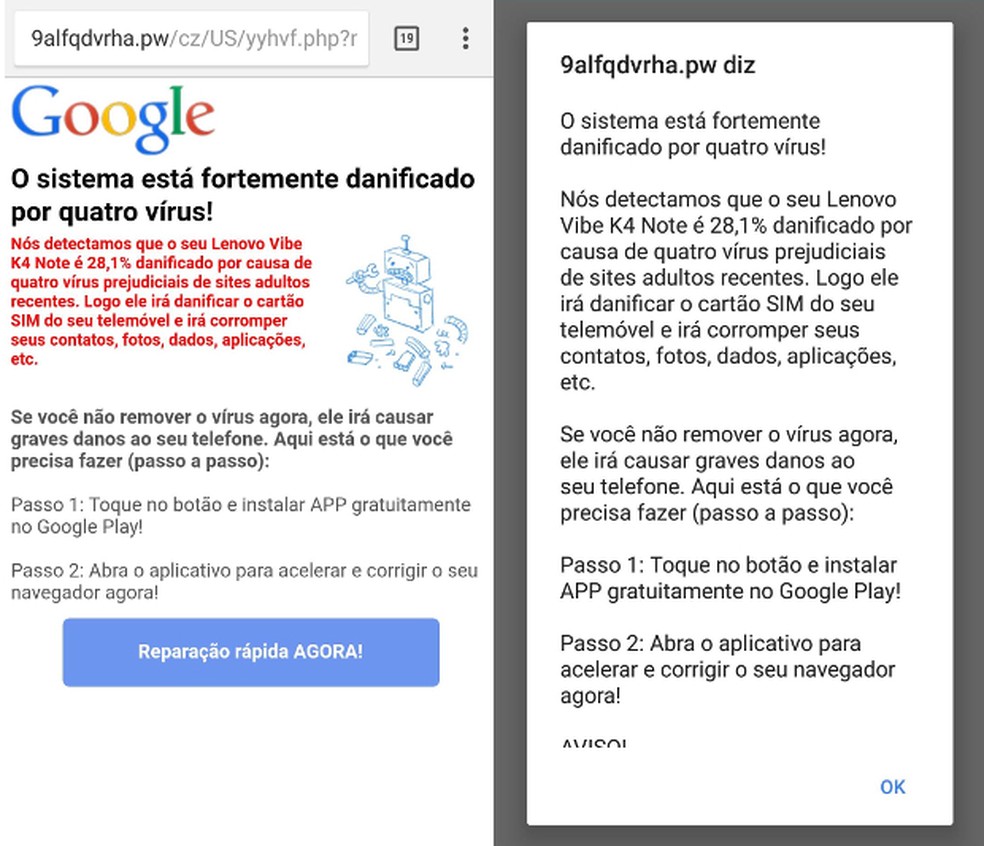 Android: falso alerta de vírus induz usuário a instalar aplicativo de ...