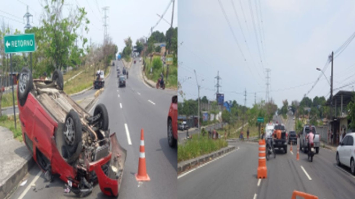 Colisão entre carros causa capotamento e deixa feridos na Avenida das Torres, em Manaus ...