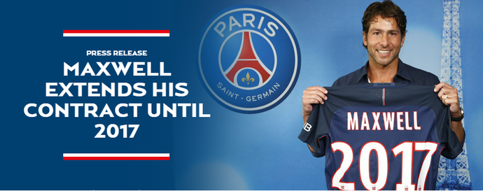 PSG anuncia renovação com o lateral-esquerdo Maxwell por uma temporada