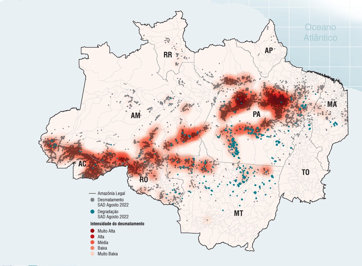 Nos primeiros oito meses de 2022, Amazônia Legal registra maior taxa de desmatamento em 15 anos ...