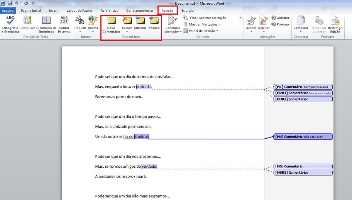 Descubra como inserir ou excluir comentários no Microsoft Word 2010 ...
