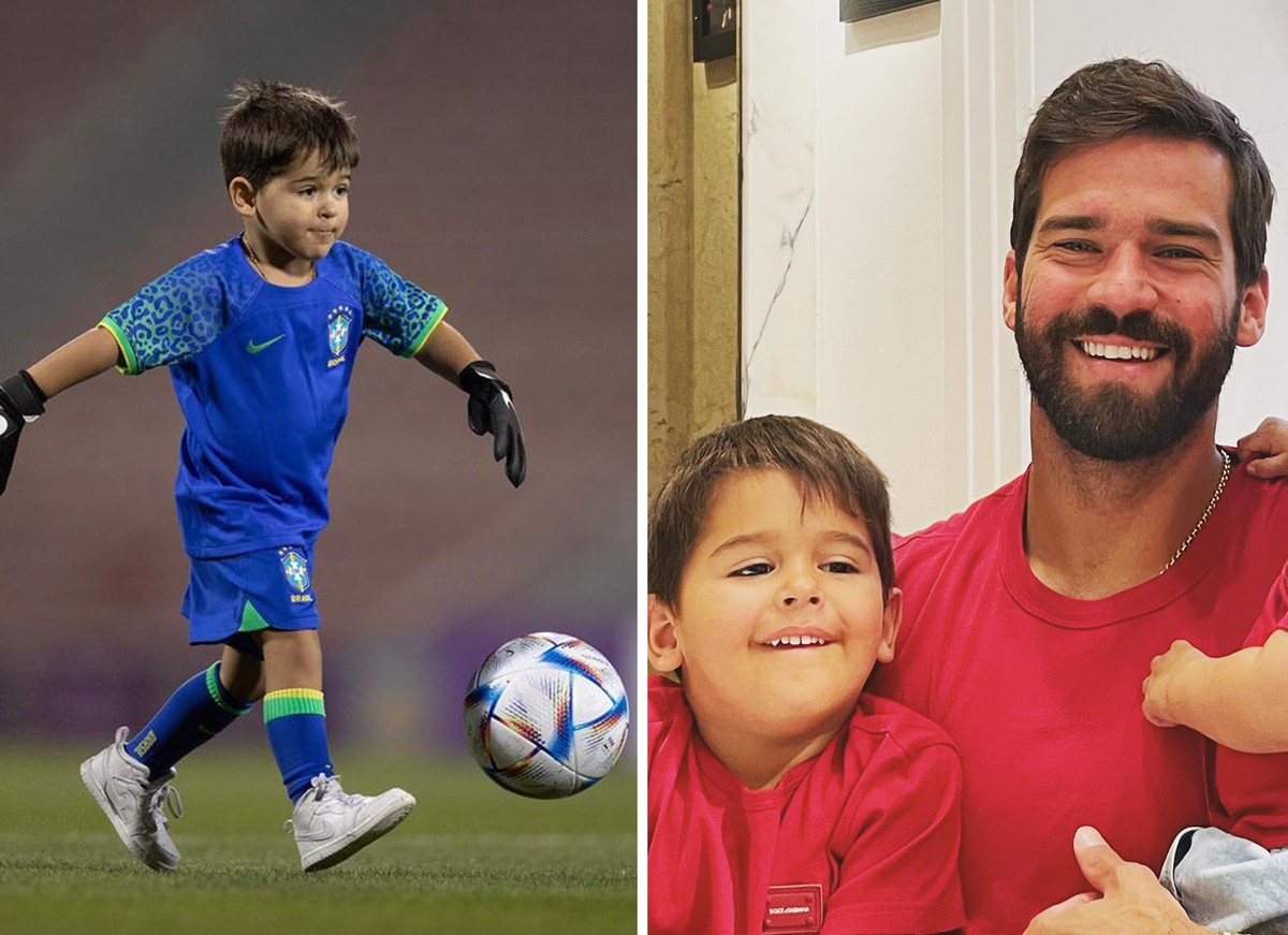 Filho de goleiro Alisson Becker dá show de fofura em campo usando luvas ...