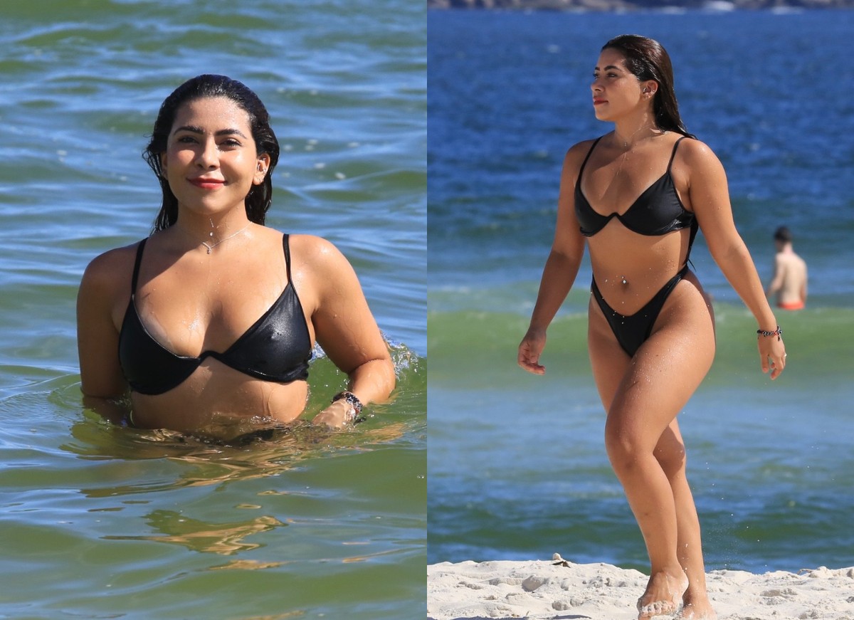 Ingrid Ohara renova o bronzeado em praia na Barra da Tijuca, no Rio