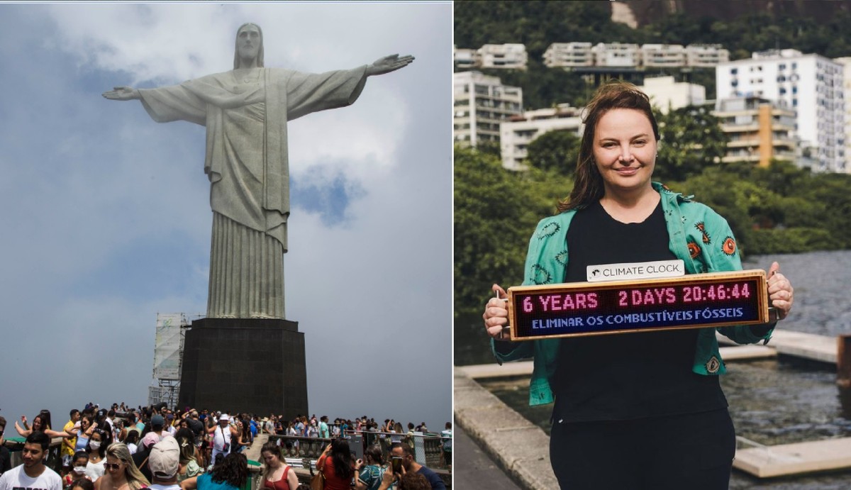 Cristo Redentor recebe relógio com alerta sobre emergência climática mundial