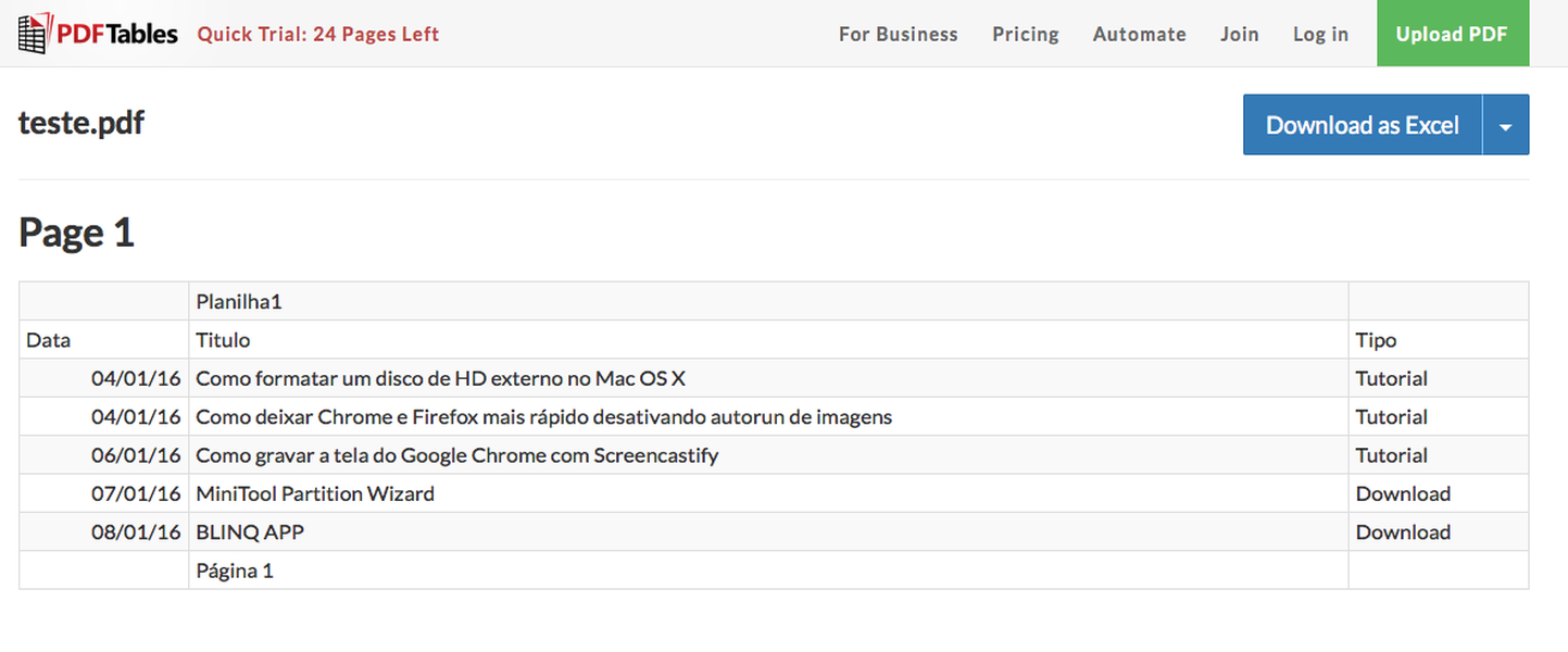 PDF Tables | Download | TechTudo