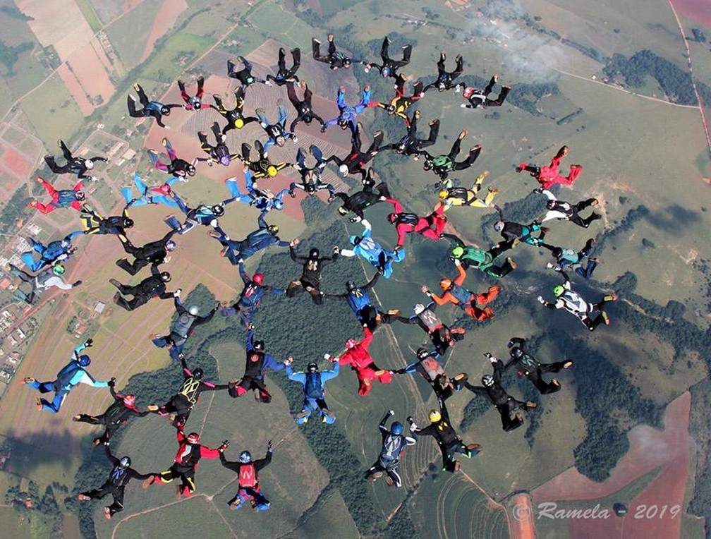 Vídeo mostra salto de grupo de paraquedistas que bateu recorde de ...